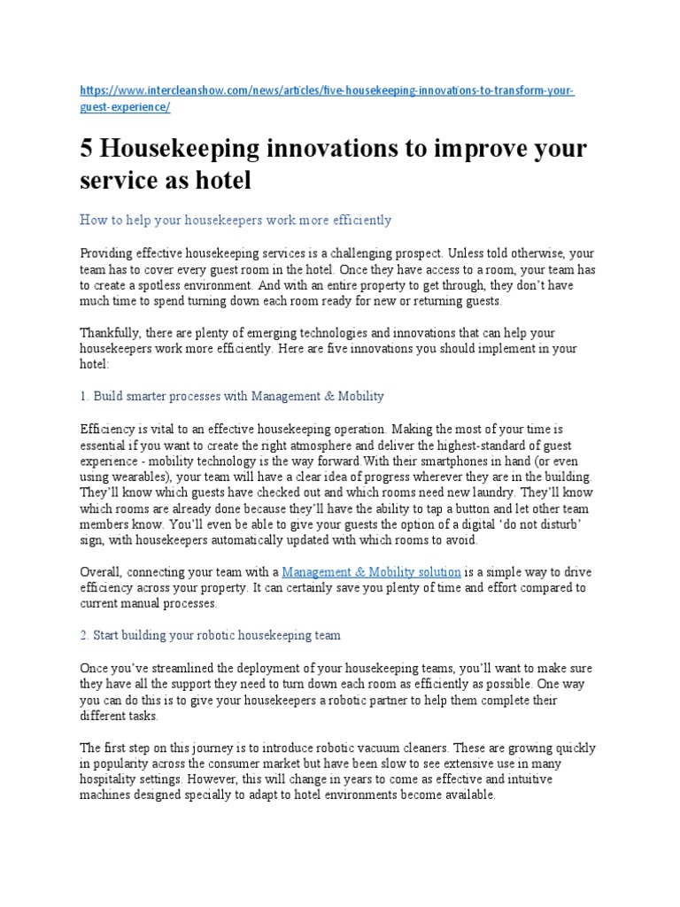 5 Housekeeping Innovations To Improve Your Service As Hotel: How To ...