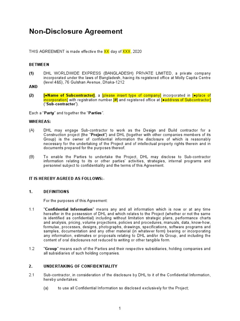 Non-Disclosure Agreement: Between | PDF | Confidentiality | Discovery (Law)