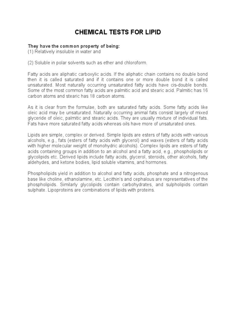 Test For Lipid | Download Free PDF | Emulsion | Fatty Acid