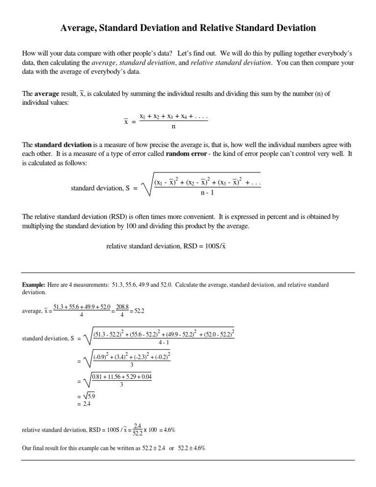 Calculating SD and RSD | PDF | Coefficient Of Variation | Standard ...