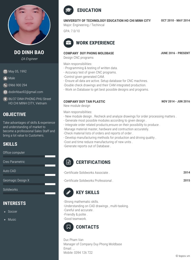 Do Dinh Bao CV | PDF | Numerical Control | Computer Aided Design