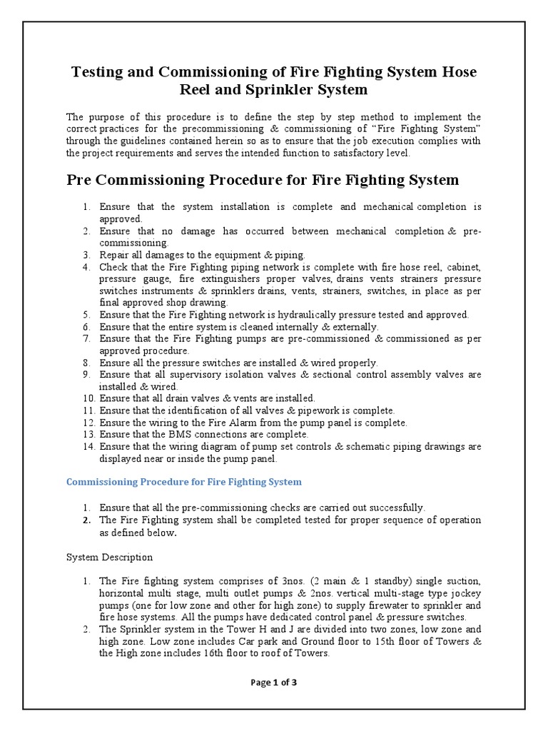Testing And Commissioning Of Fire Fighting System Hose Reel And