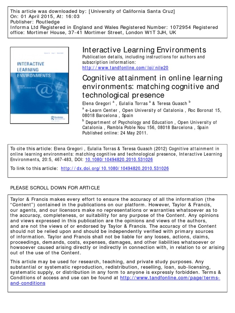 Interactive Learning Environments | PDF | Educational Technology | Learning
