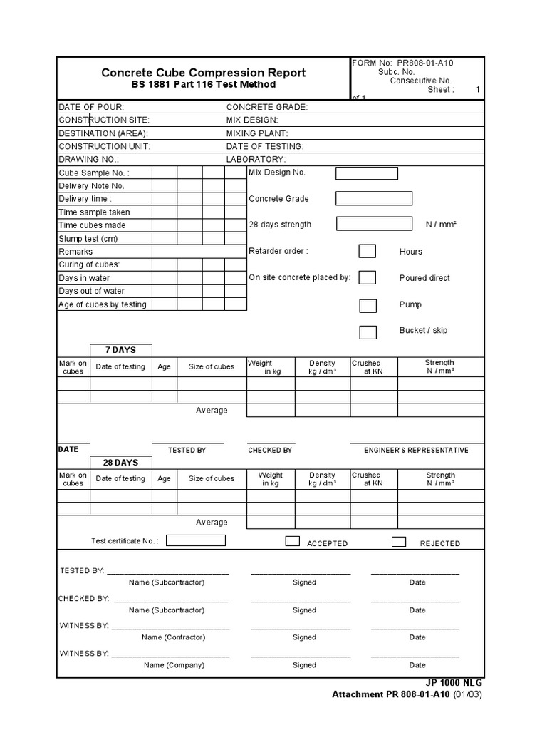 Concrete Cube Compression Report: BS 1881 Part 116 Test Method | PDF ...