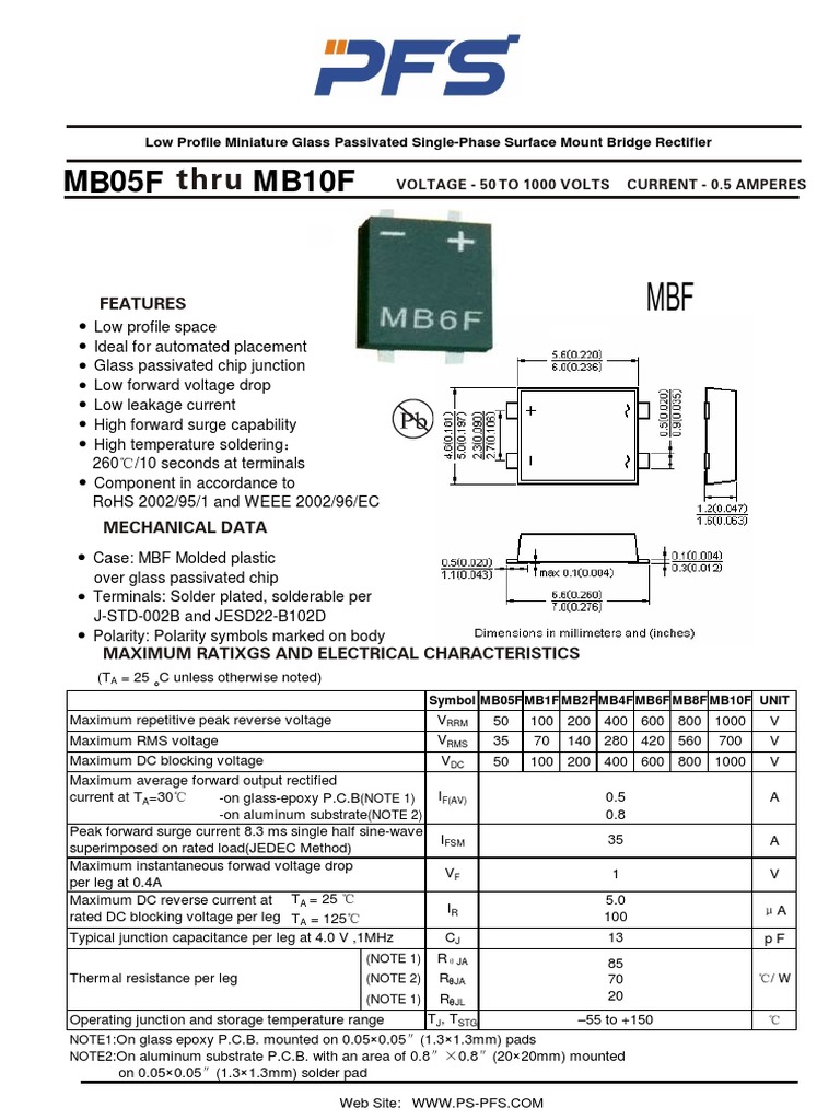 MB05F MB10F: Features | PDF | Rectifier | Printed Circuit Board