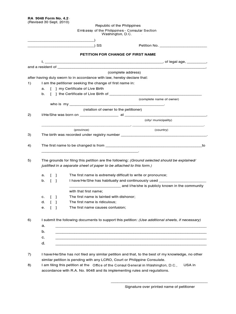 RA 9048 Form No. 4.2 Petition-Change-Of-First-Name | PDF | Social ...