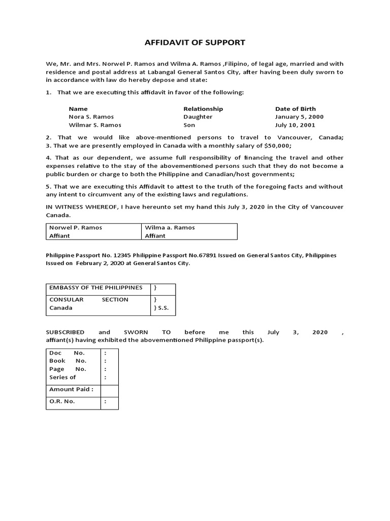 Affidavit of Support: Name Relationship Date of Birth | PDF | Law