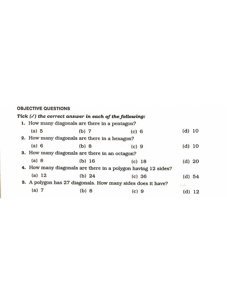 Class 8 Understanding Quadrilaterals MCQ | PDF