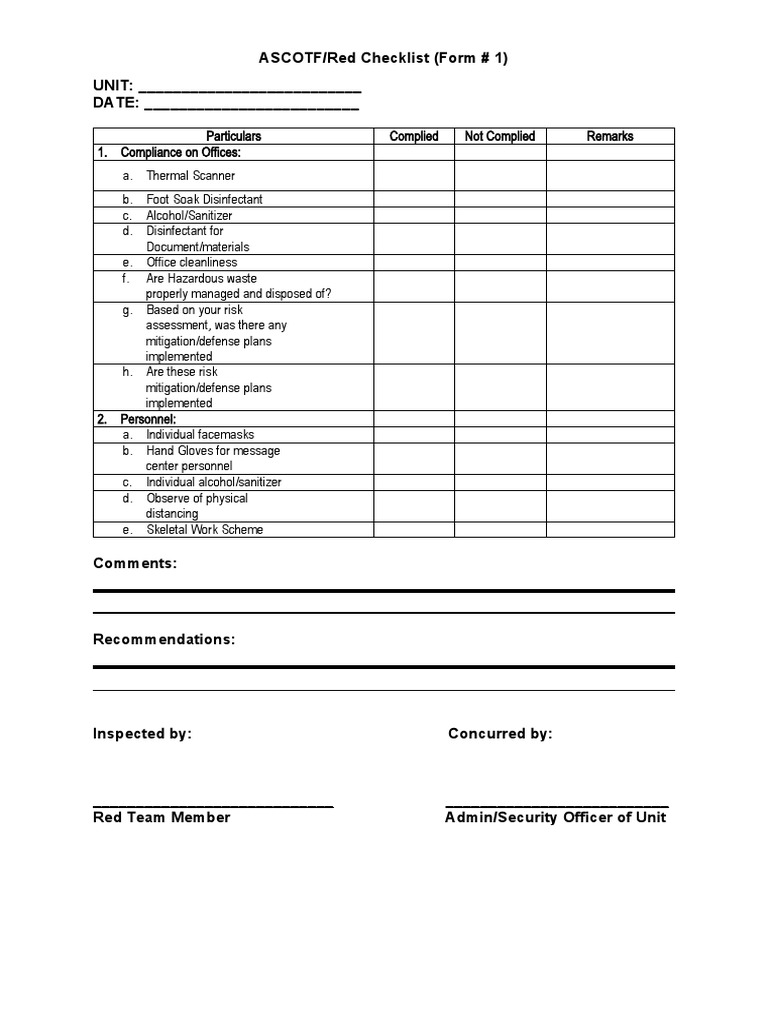 RED TEAM Checklist | PDF | Emergency Management | Prevention