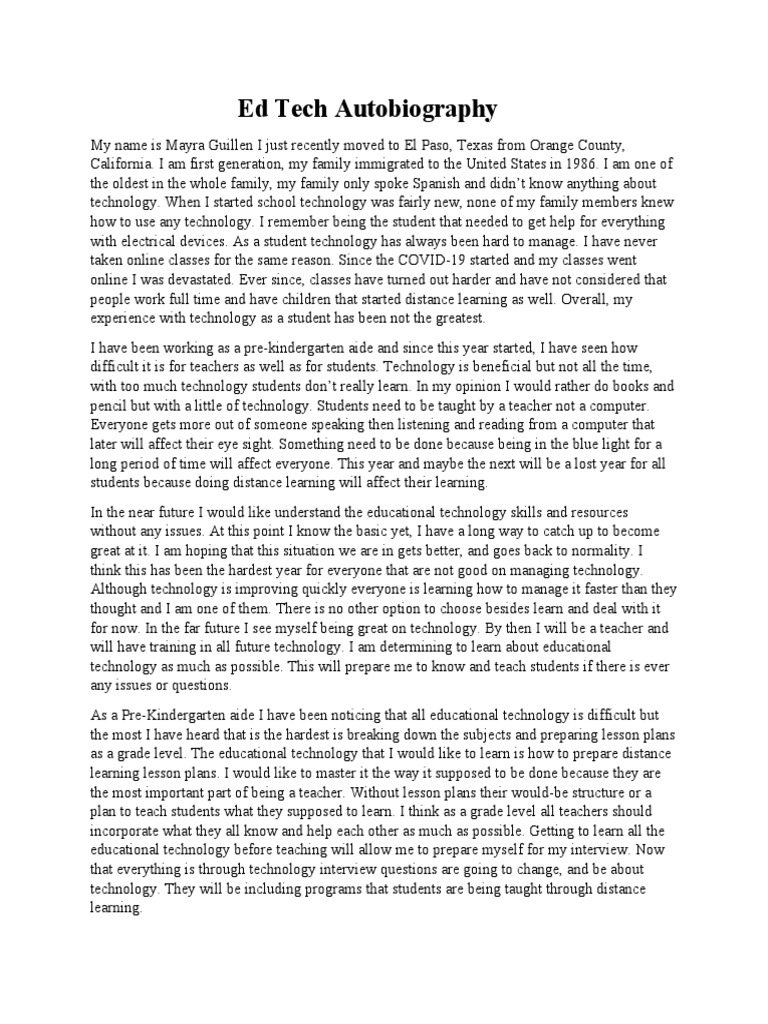 Ed Tech Autobiography | PDF | Educational Technology | Lesson Plan