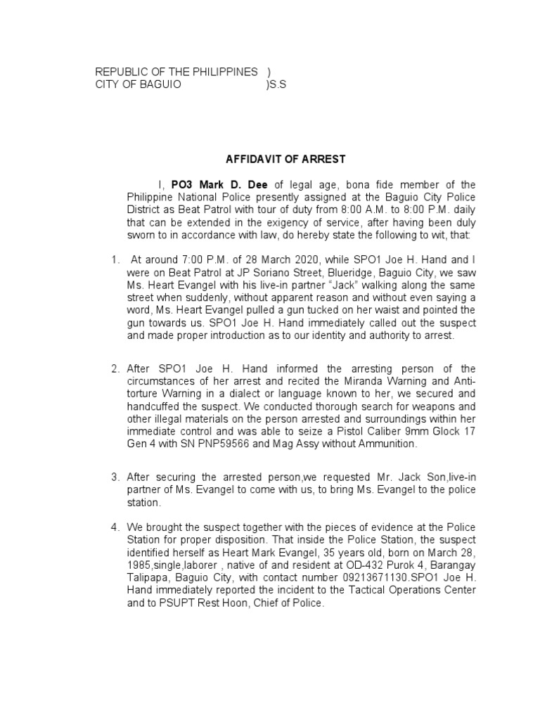 Affidavit of Arresting Officer | PDF | Affidavit | Police