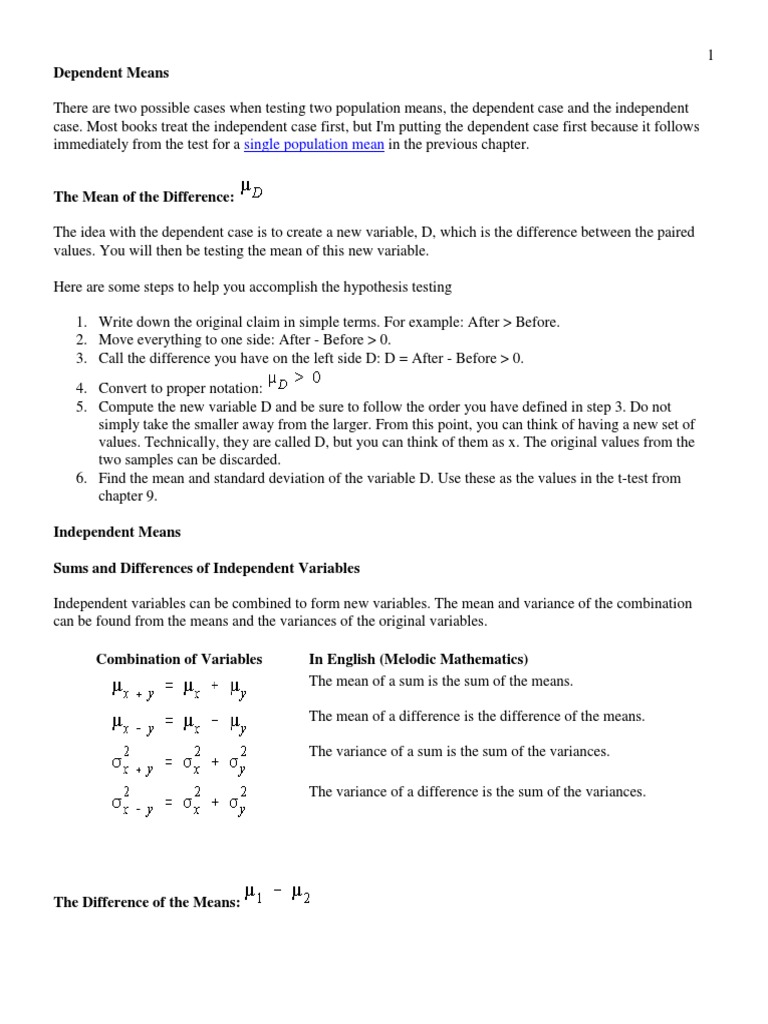 Testing Difference of Means | Download Free PDF | Variance | Mean