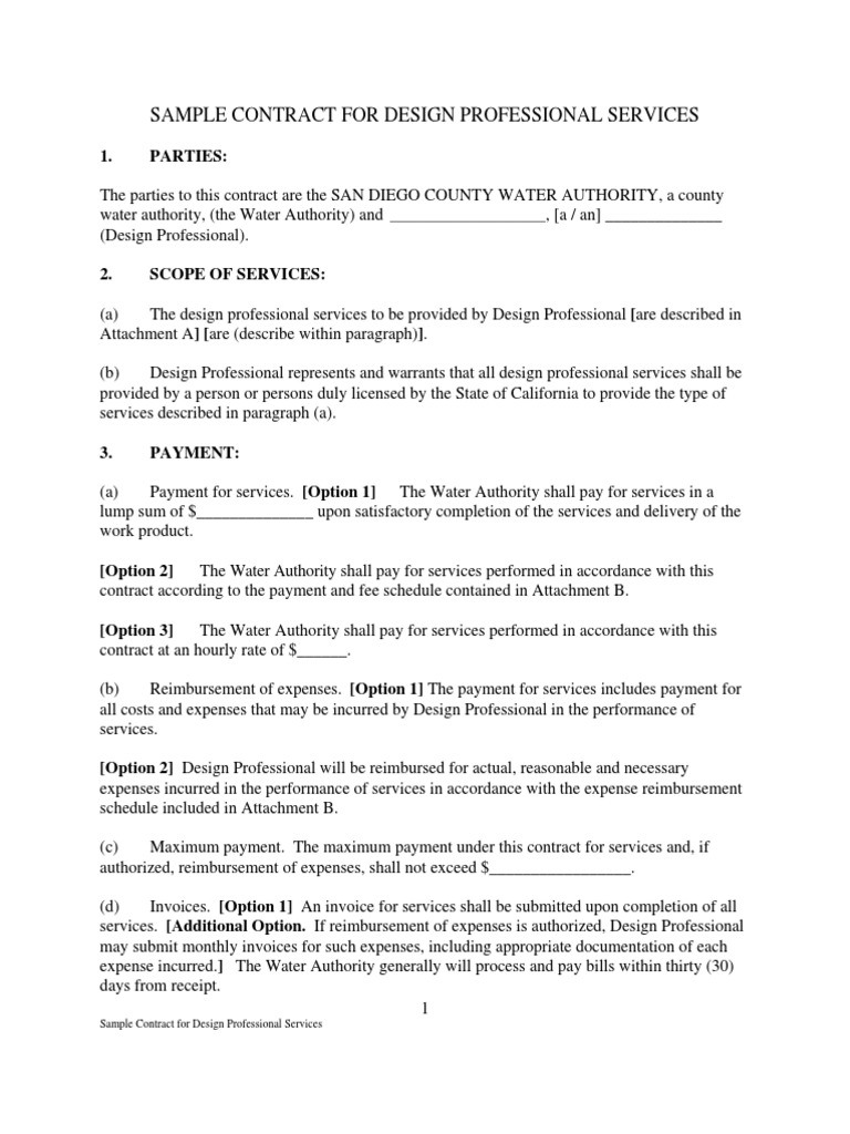 Sample Contract For Design Professional Services: 1. Parties | PDF ...