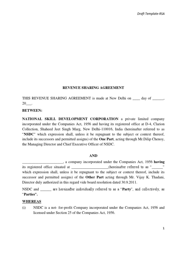 Revenue Sharing Agreement: Draft Template-RSA | PDF | Law Of Agency ...