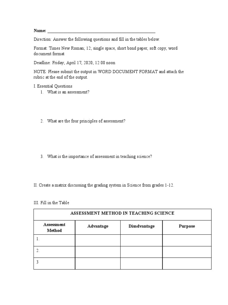 Science Assessment Guidelines and Rubric | PDF