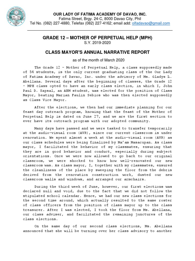 12 - MPH Class Mayor Narrative Report | PDF