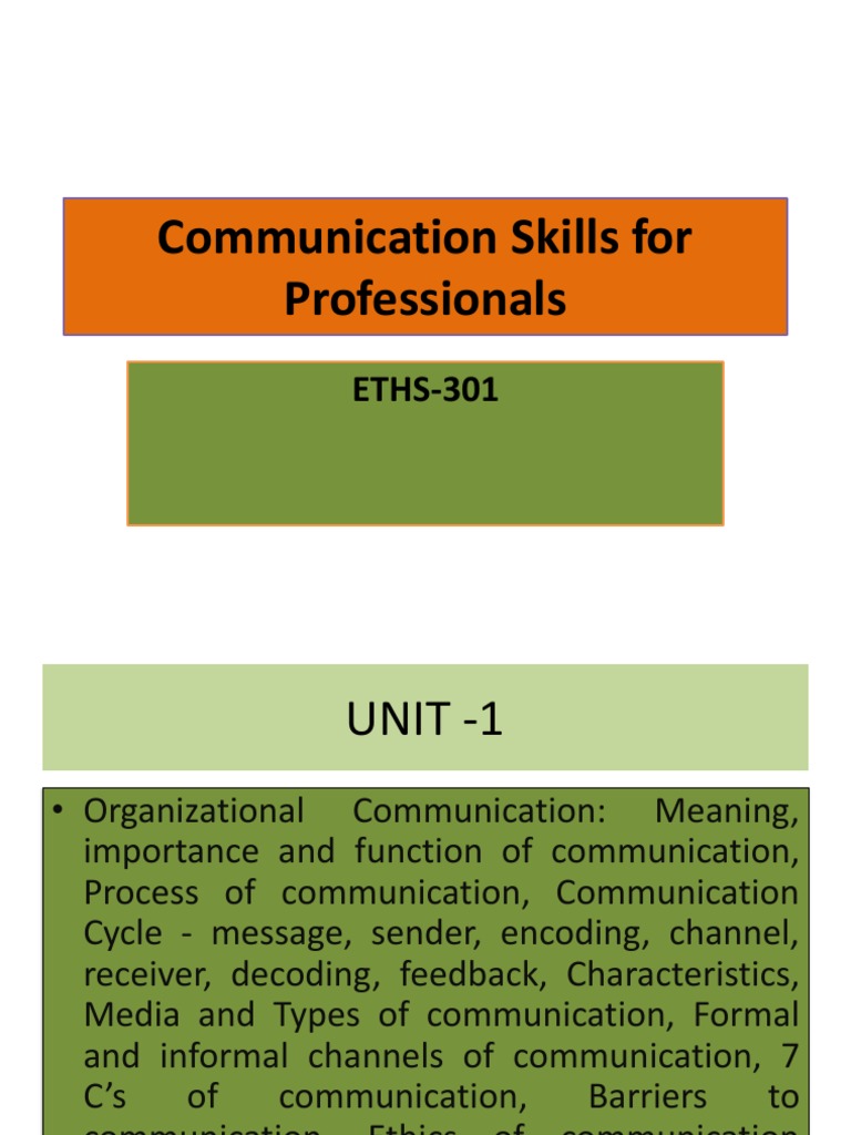 Communication Skills For Professionals UNIT 1 PDF | PDF | Code ...