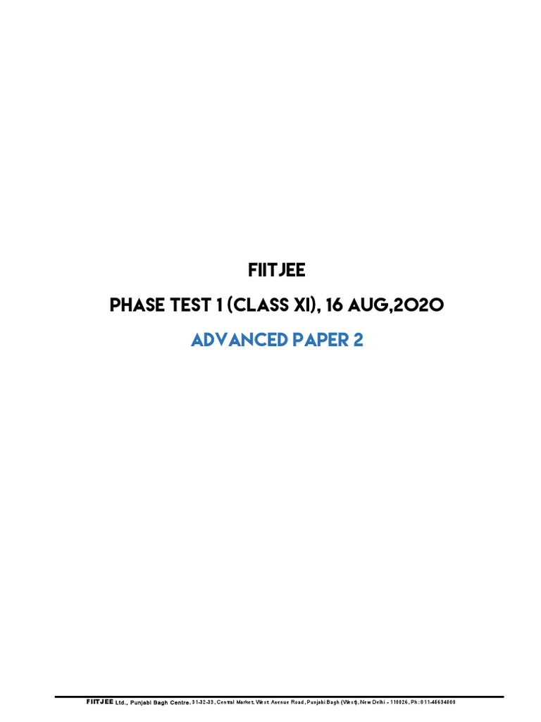 FIITJEE Class XI Phase Test 1 (PCM) | PDF | Triangle | Force