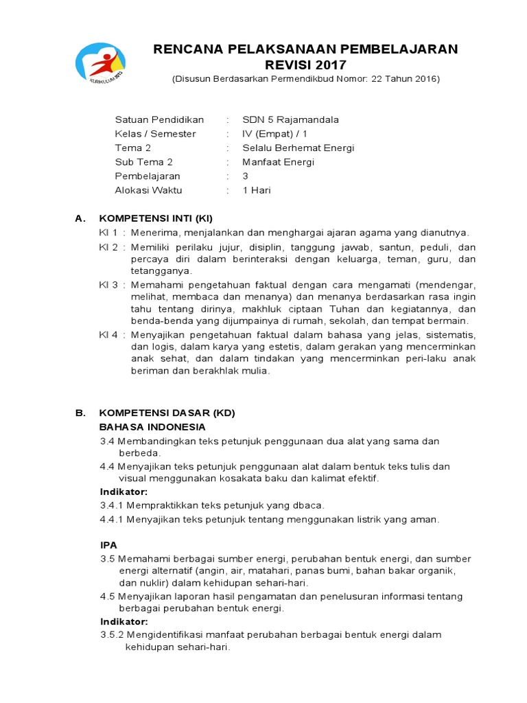 Contoh RPP Kelas IV | PDF