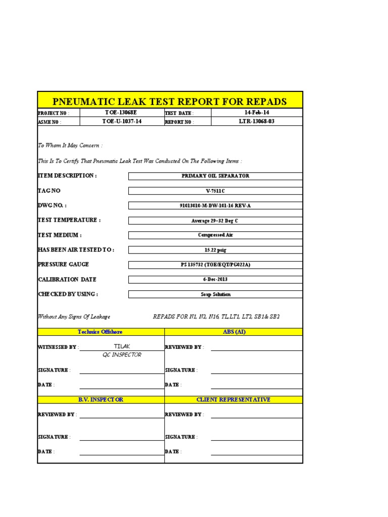 Leak Test Report. 1 | PDF | Leak | Mechanical Engineering