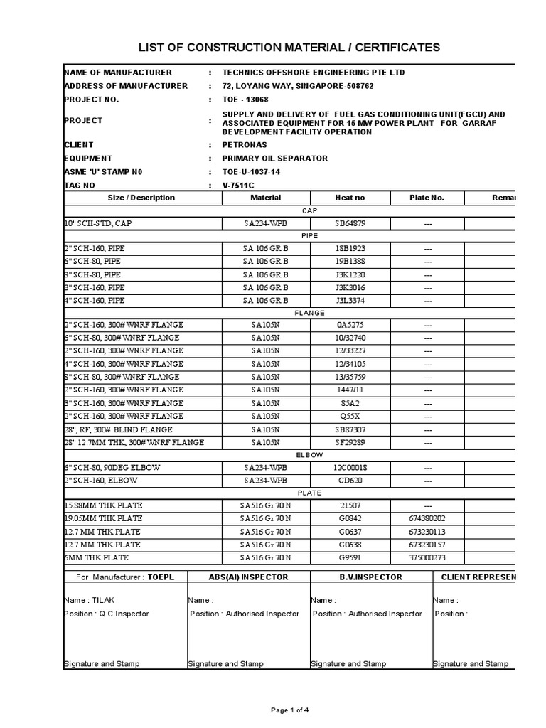 List of Construction Material / Certificates | Download Free PDF | Gas ...