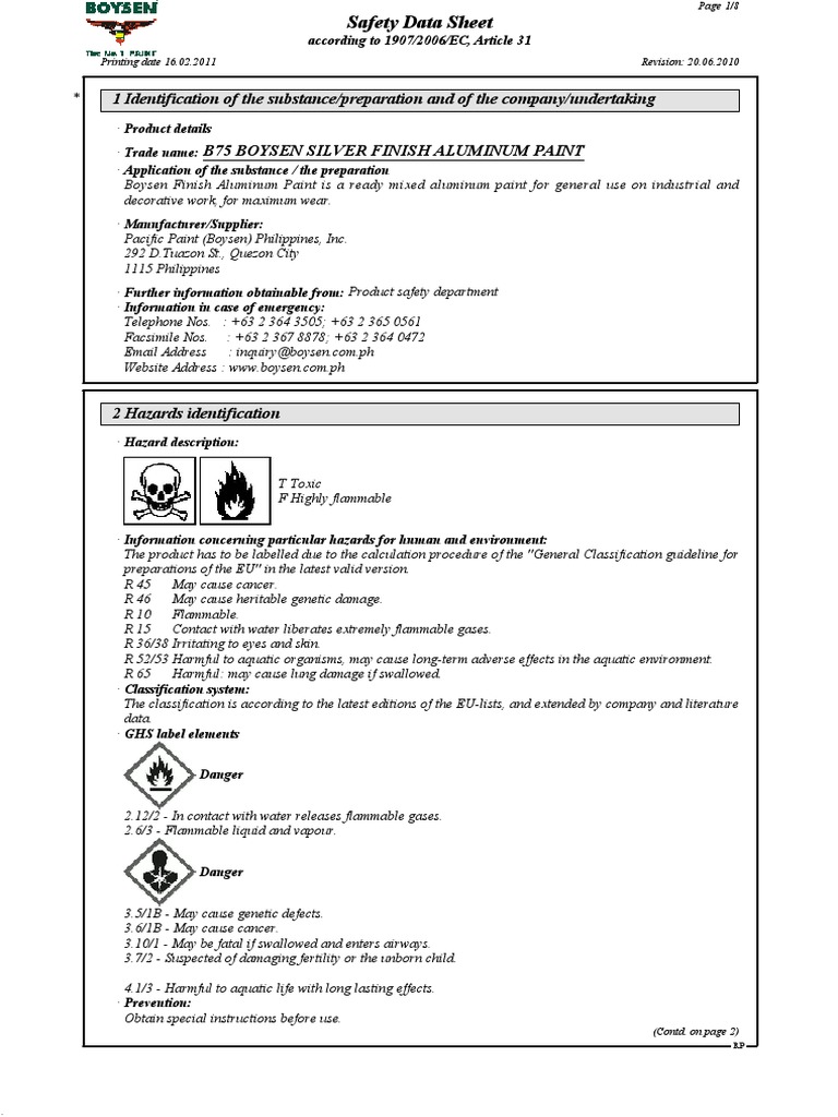 B75 Boysen Silver Finish Aluminum Paint | PDF | Dangerous Goods | Toxicity