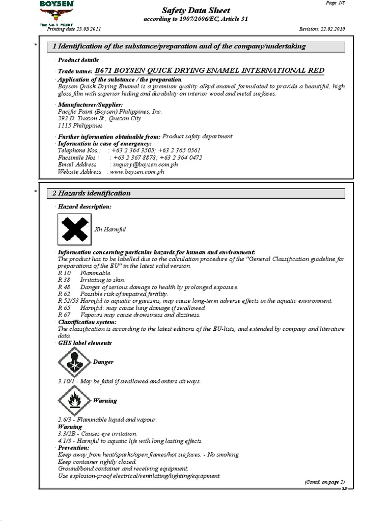 B671 Boysen Quick Drying Enamel International PDF | PDF | Dangerous ...
