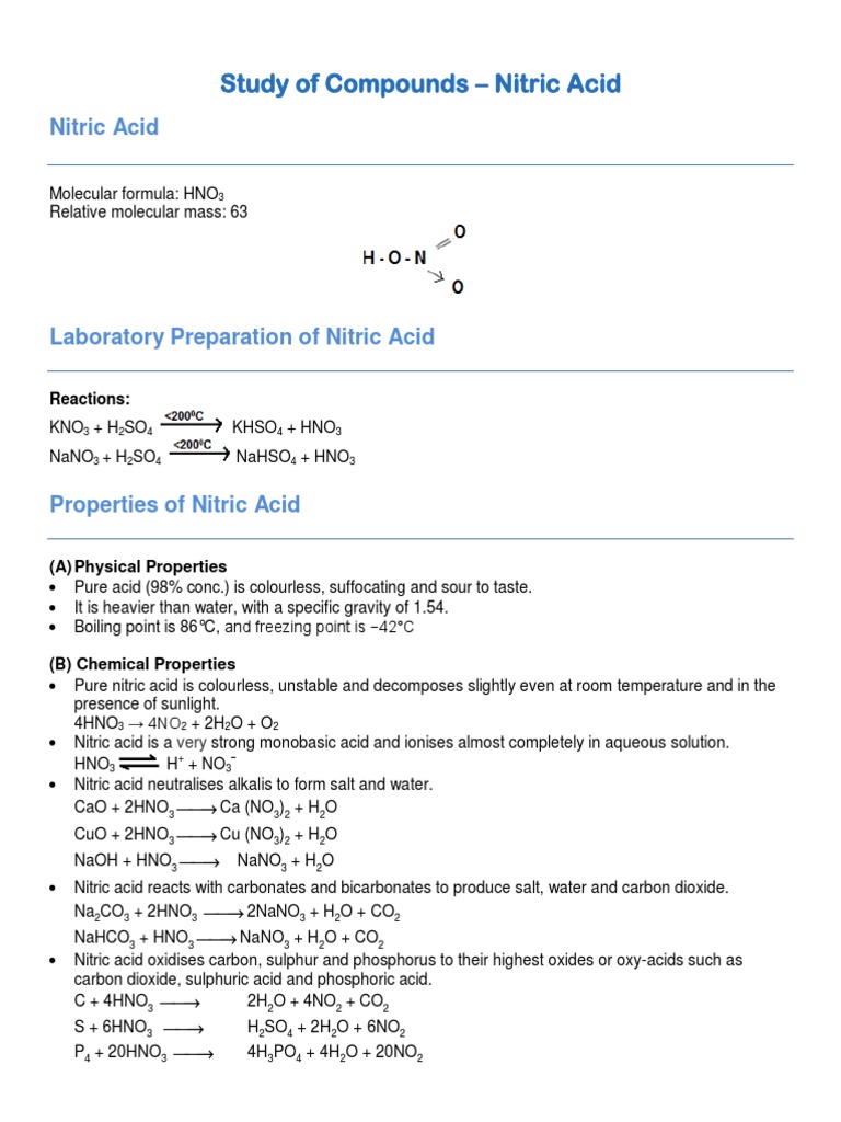 Nitric Acid (SUMMARY CHEMISTRY CHAPTER) | PDF | Nitric Acid | Chlorine