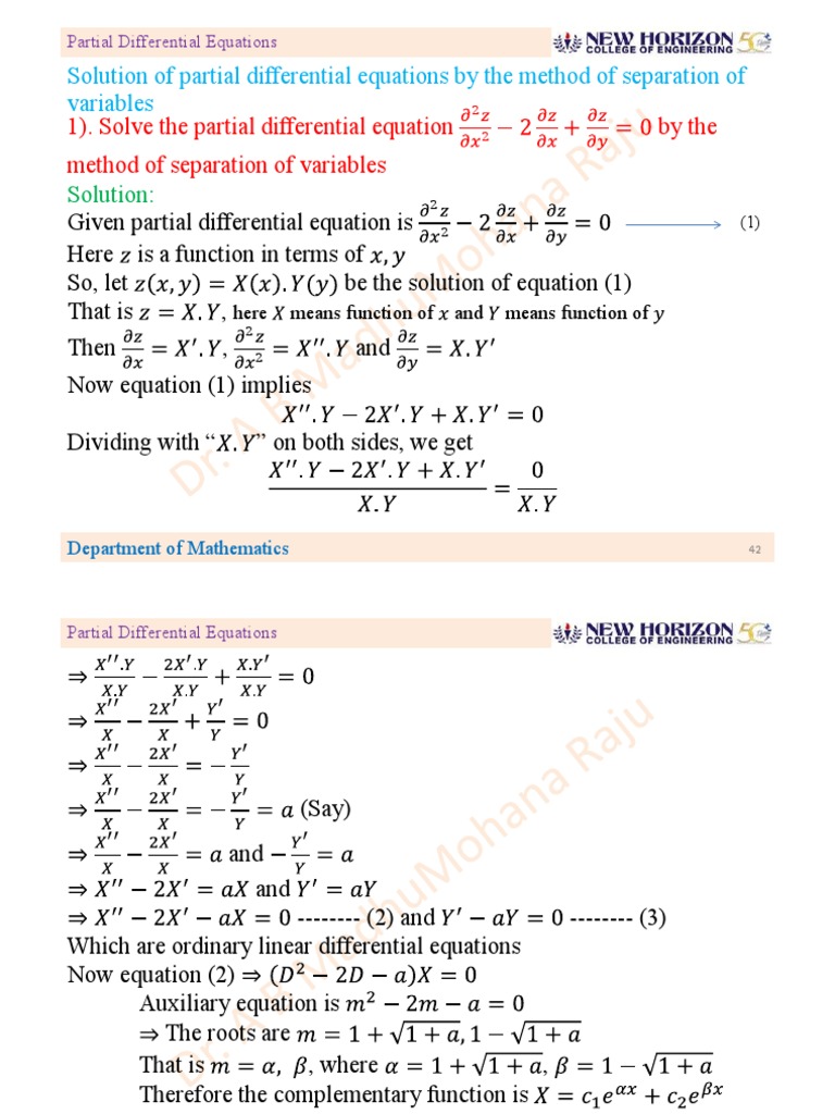Solution of Partial Differential Equations by The Method of Separation of Variables | PDF ...