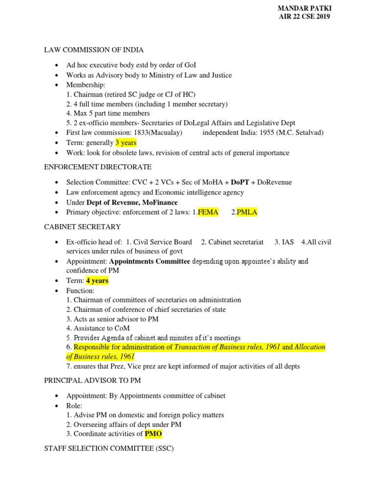 Of Business Rules, 1961 | PDF | Committee | Cabinet (Government)