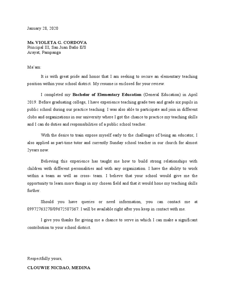Application Letter For Teacher PDF Schools Teachers
