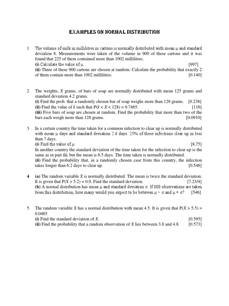 Examples On Normal Distribution | Download Free PDF | Standard ...