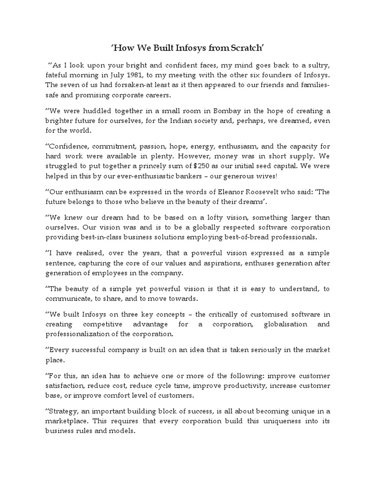How We Built Infosys From Scratch' | PDF | Governance | Venture Capital