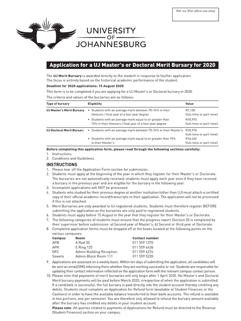 UJ Master's and Doctoral Merit Bursary 2020 | PDF | Master's Degree ...