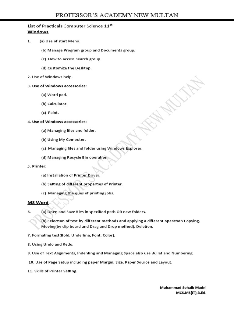 11th Practical List | PDF
