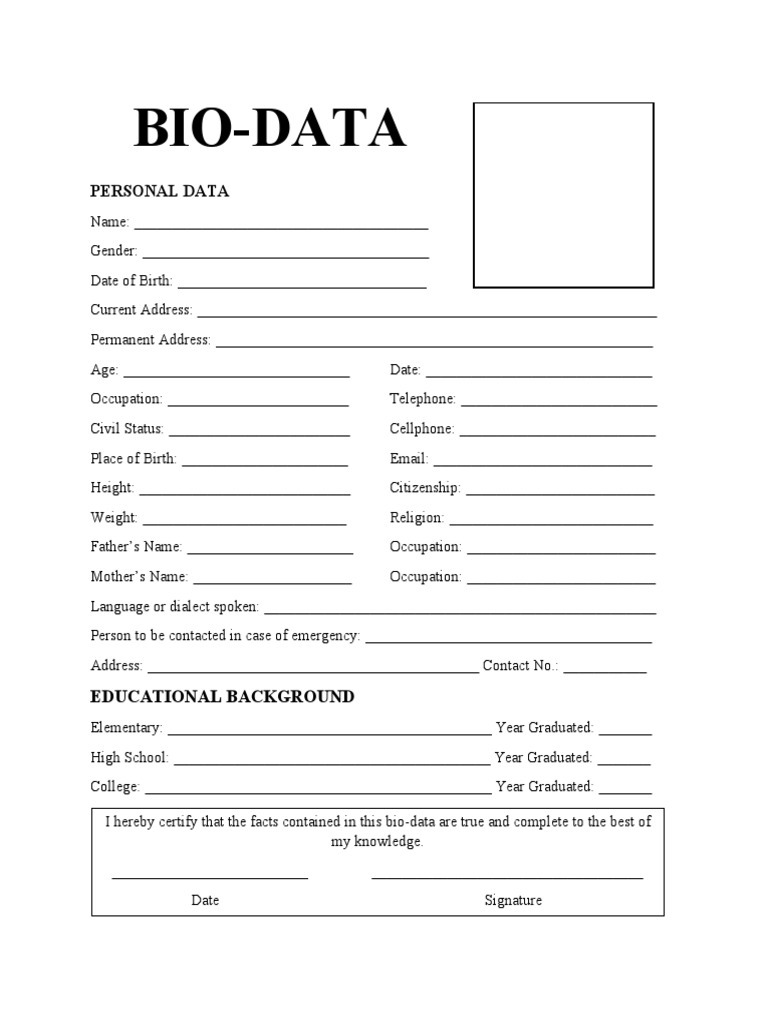 Biodata Form (Short) | PDF