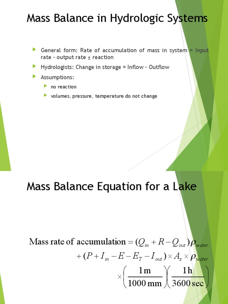 Lecture 12 - Mass Balance Approach | PDF | Lake | Hydrology