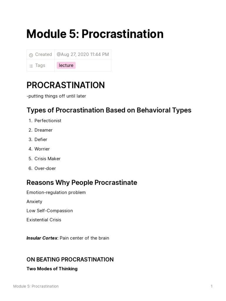 Module 5: Procrastination | PDF | Science & Mathematics