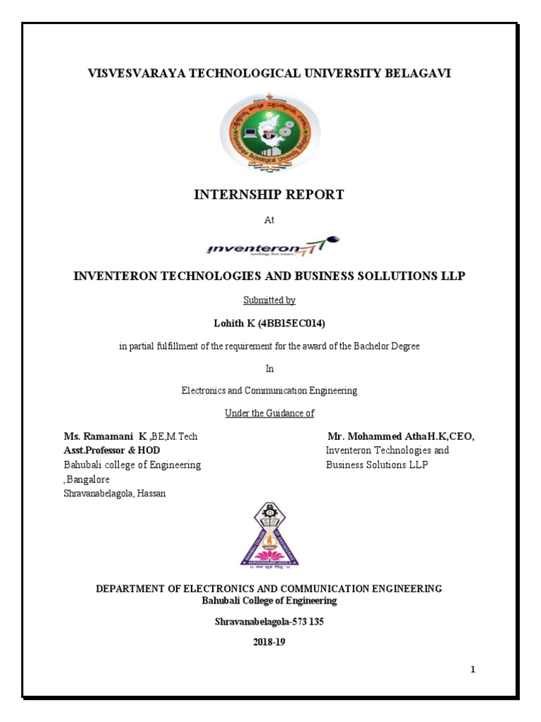 Internship Report: Visvesvaraya Technological University Belagavi | PDF ...