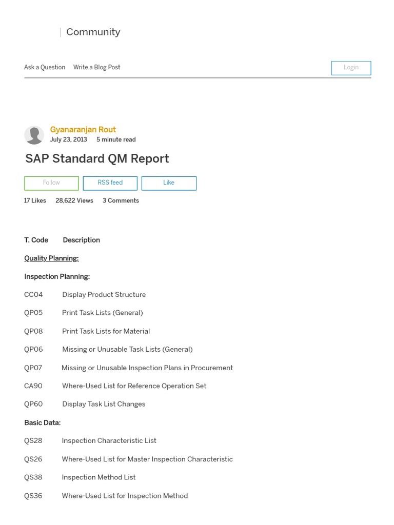 SAP Standard QM Report - SAP Blogs PDF | PDF | Enterprise Resource ...