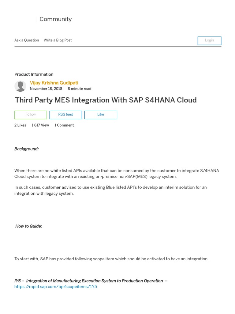 Third Party MES Integration With SAP S4HANA Cloud - SAP Blogs PDF | PDF ...