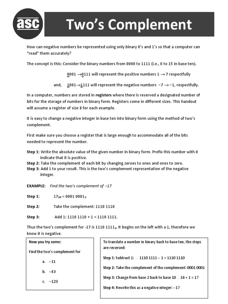 Twos Complement | PDF | Numbers | Decimal