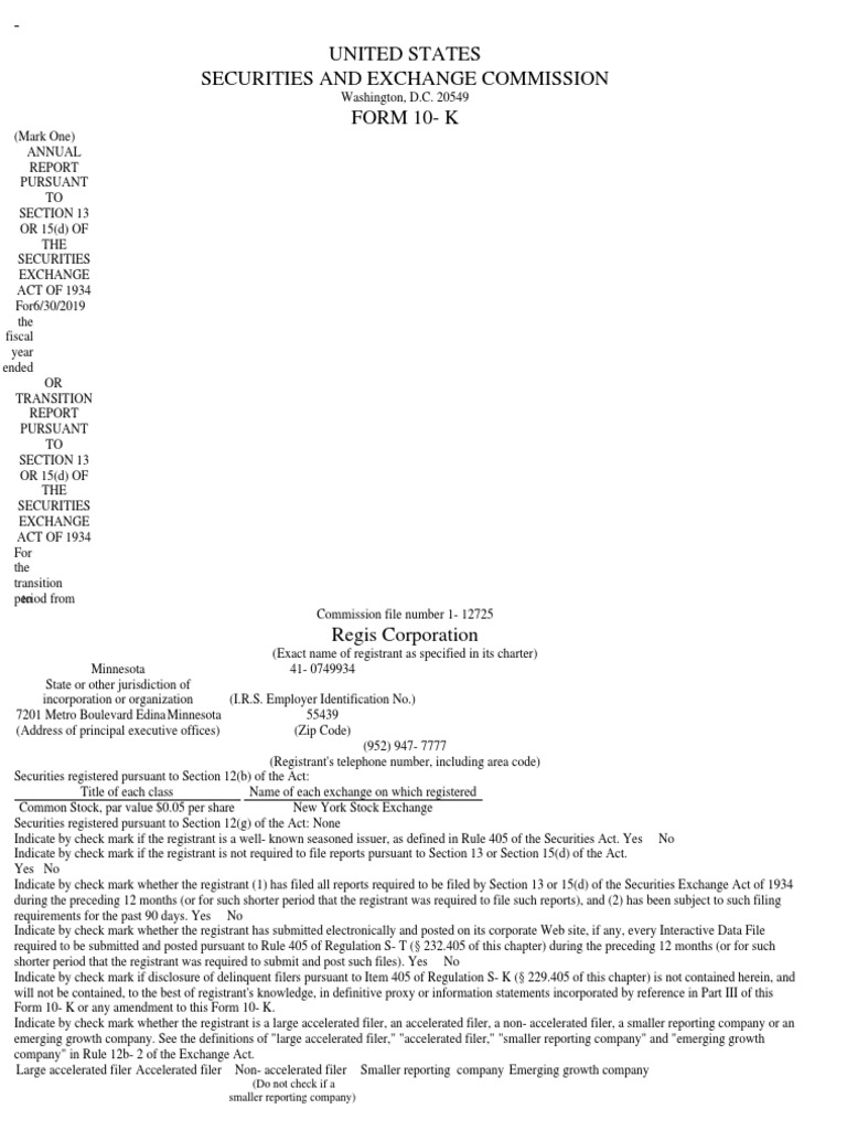 Regis Corporation - Form 10-K (Aug-27-2019) | PDF | Franchising ...