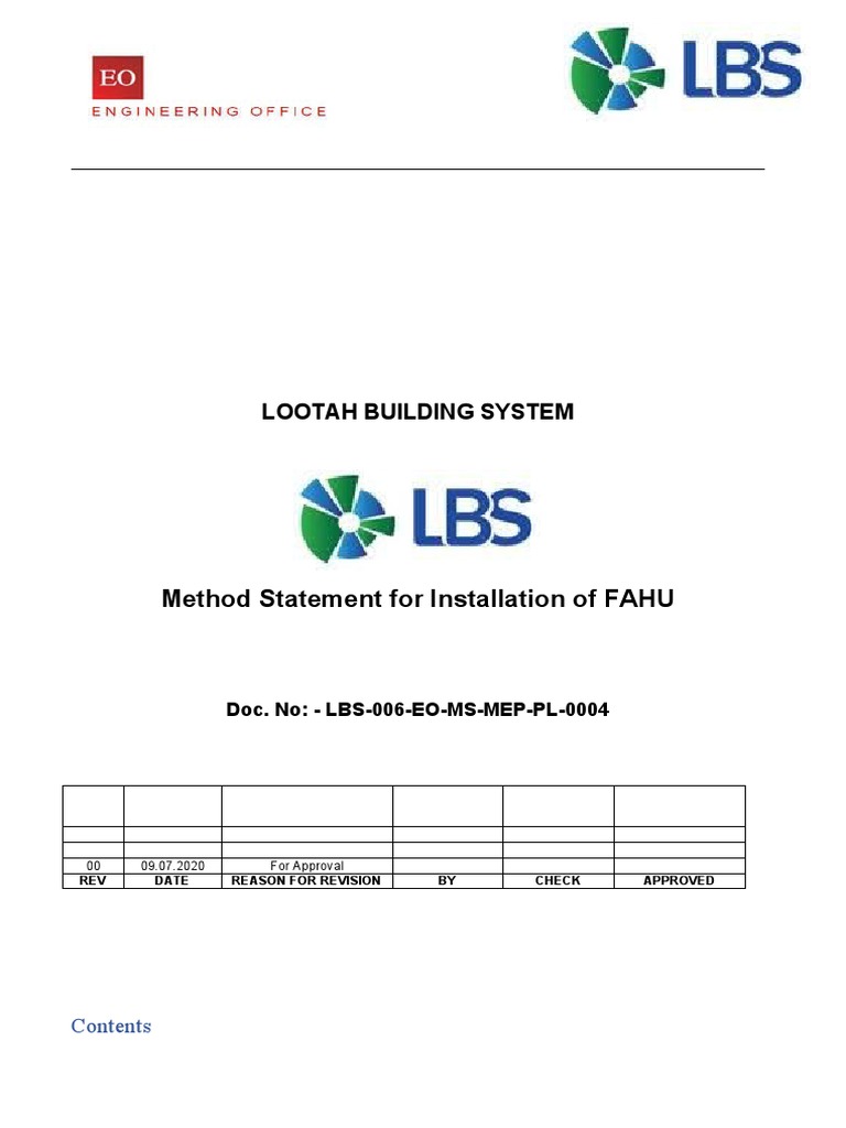 Method Statement For Installation FAHU | PDF | Technology & Engineering