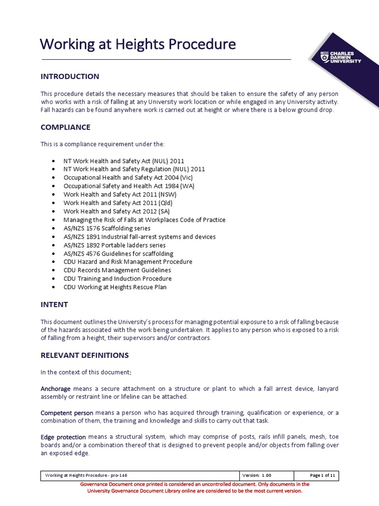 University Working at Heights Safety Procedure | PDF | Risk Assessment ...