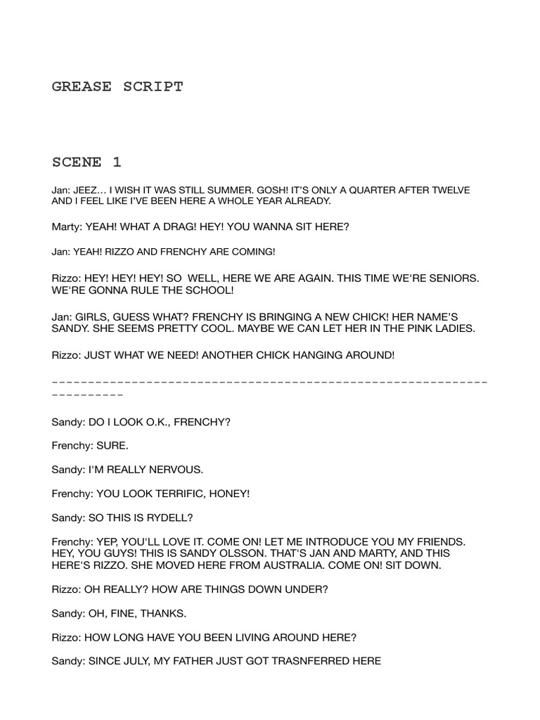 Grease Script | Download Free PDF | Performing Arts | Entertainment