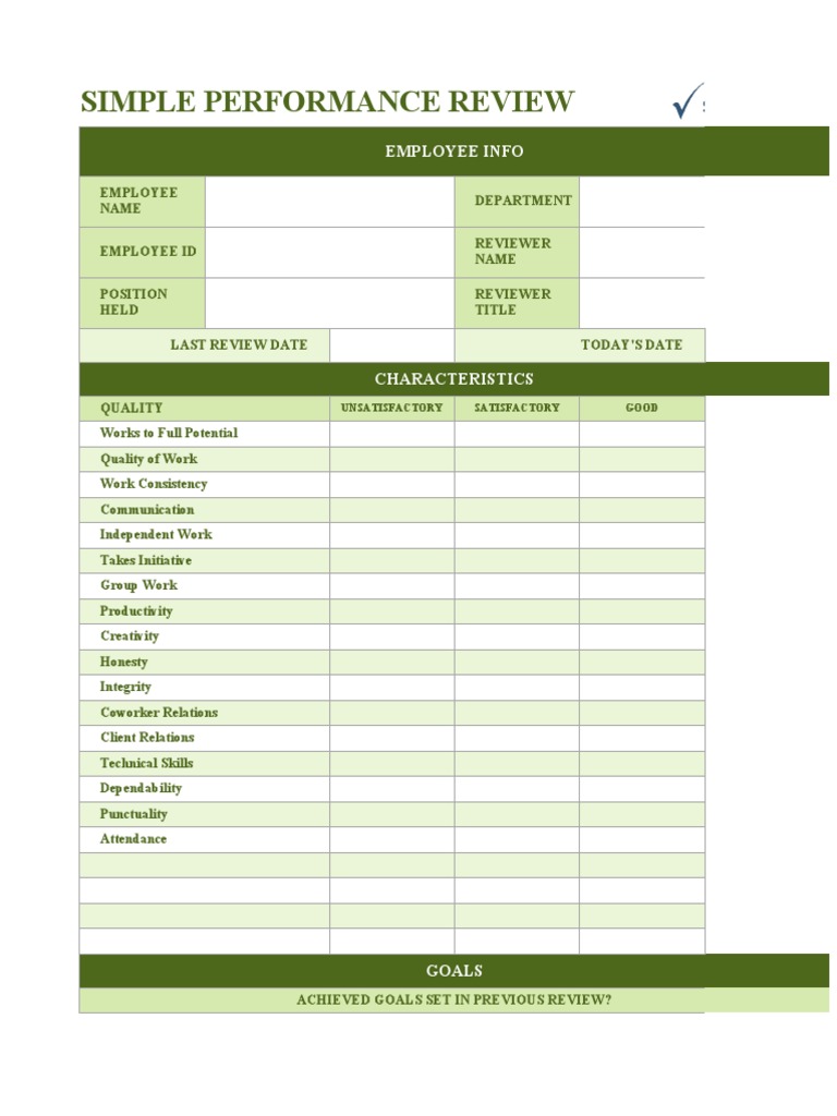 Simple Performance Review Template | PDF