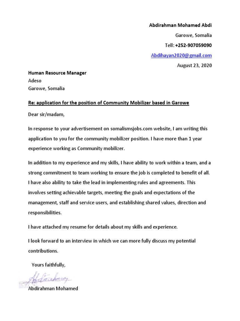 Application for Community Mobilizer Role | PDF | Career & Growth ...