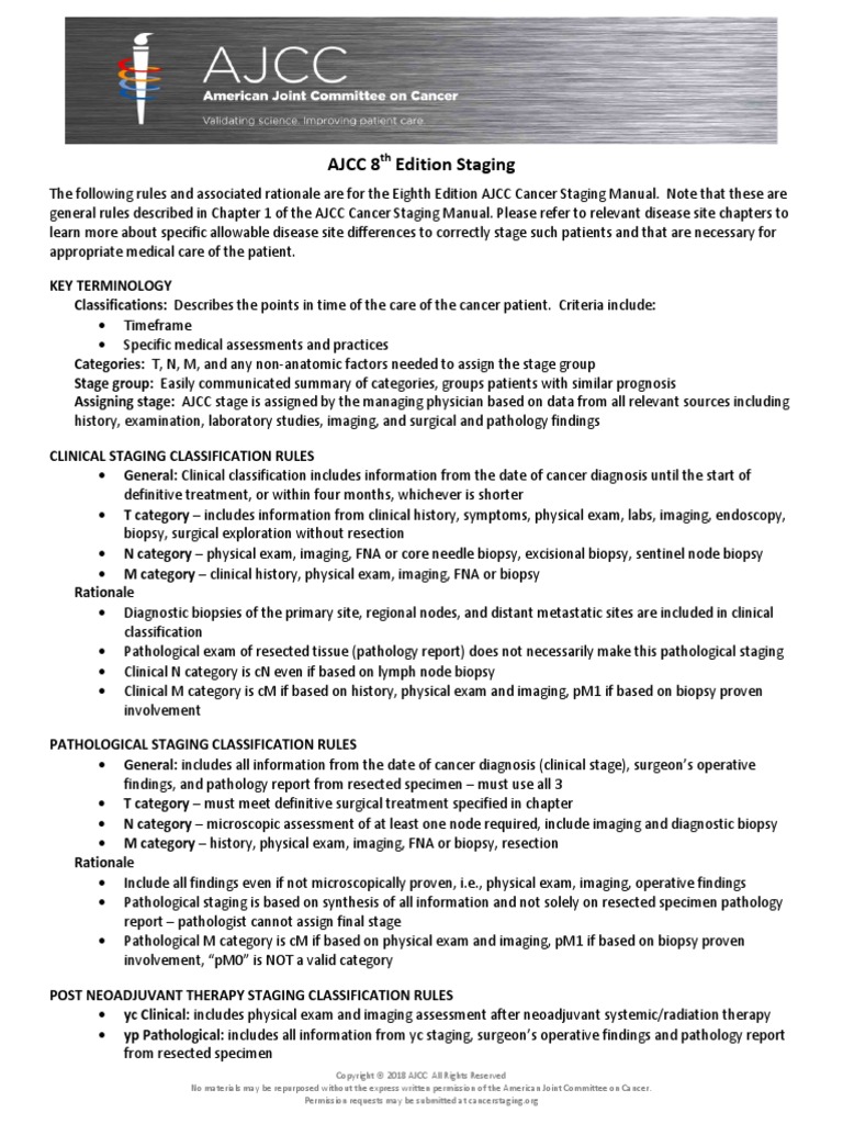 AJCC Staging Rules 8th Ed | PDF | Pathology | Biopsy