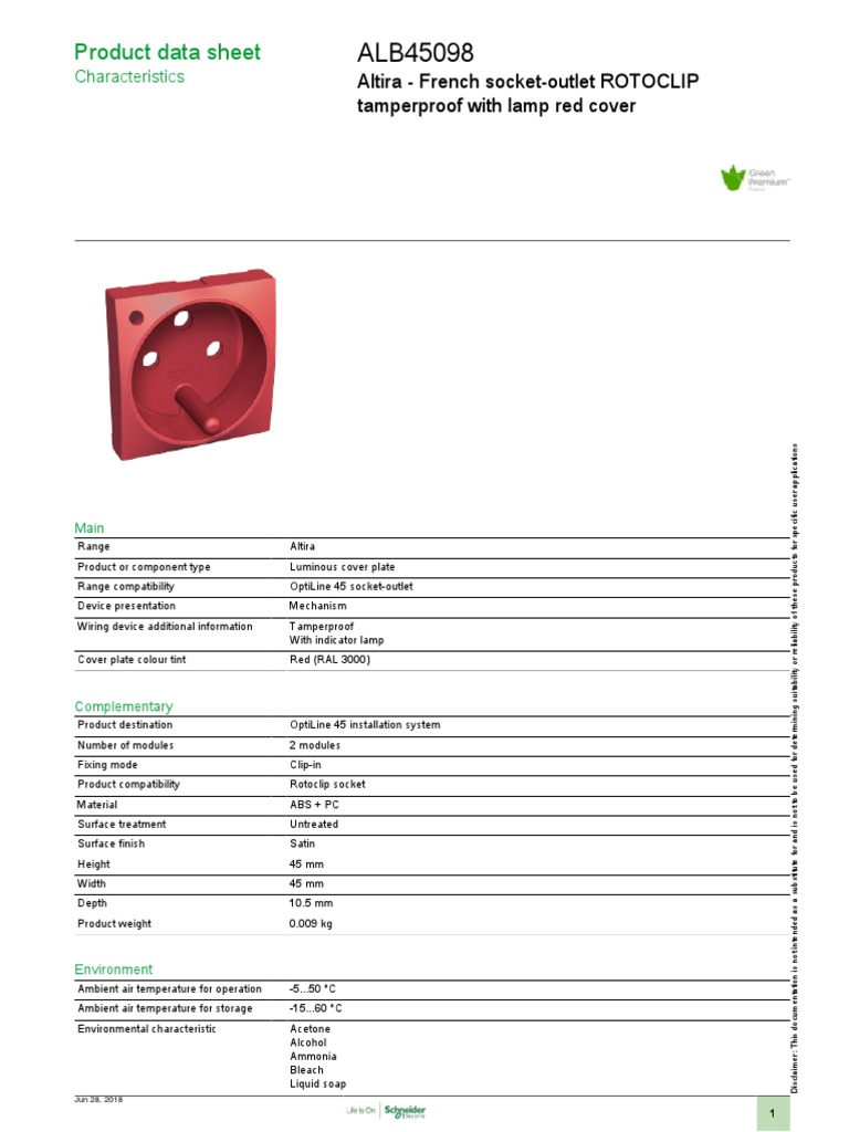 Product Data Sheet: Altira - French Socket-Outlet ROTOCLIP Tamperproof ...